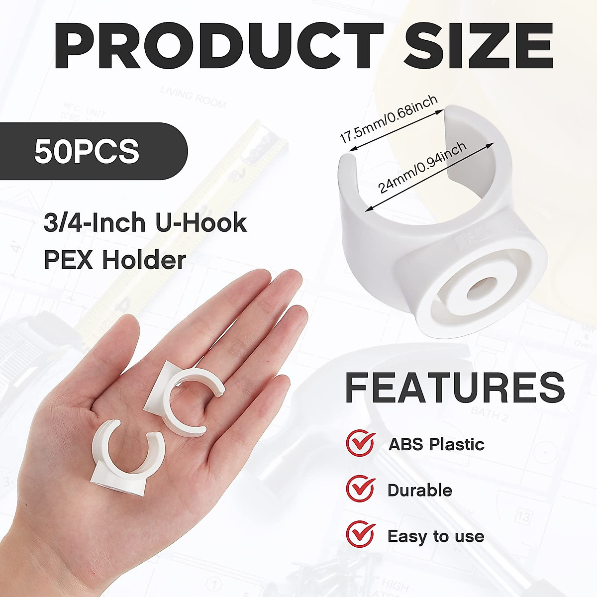 3/4 Inch PEX Clips Pipe Clamps Plastic Clamps 20 mm U Hook PEX Clamps Water Pipe Supports Plastic Socket to Fix Corresponding Pipes (50 Pieces)