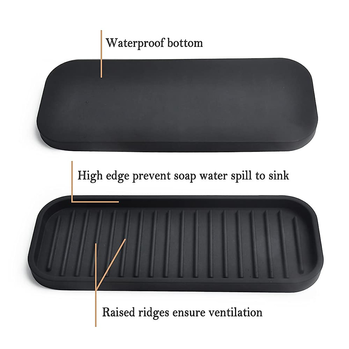 Silicone Sponge Holder Kitchen Sink Organizer Tray Dish Caddy Soap Dispenser, Scrubber Spoon Holder,Dishwashing Accessories 2 Pack (Black)