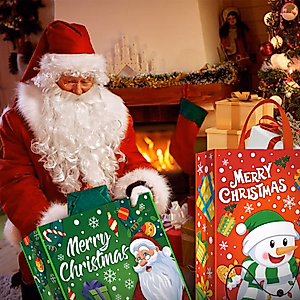 SULOLI Extra Large Christmas Tote Bags, 2Pcs Xmas Non Woven Gift Reusable Grocery Shopping Bags With Handles for Kids Holiday Gifts Wrapping Supplies