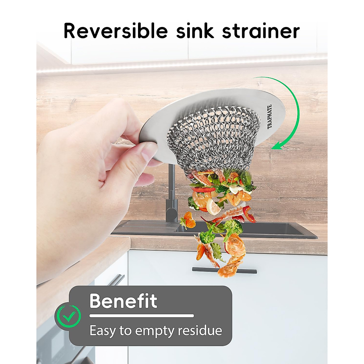1 Pack Sink Strainer, Flexible Chain Mesh Easy Clean Kitchen Sink Drain Strainer, Anti-Rust 304 Stainless Steel Sink Strainer, Sink Protectors Clog-Free Sink Catcher Strainer for Food Garbage Disposal