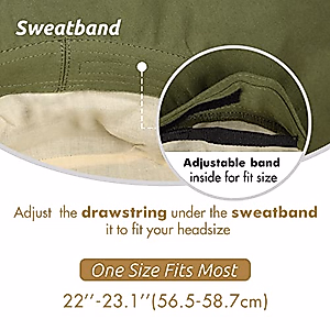 Hatiis Sun Hats for Women Gardening Beach Sun Protection Breathable Cotton Summer Hat with Fold-Up Wide Brim (Green, Medium)