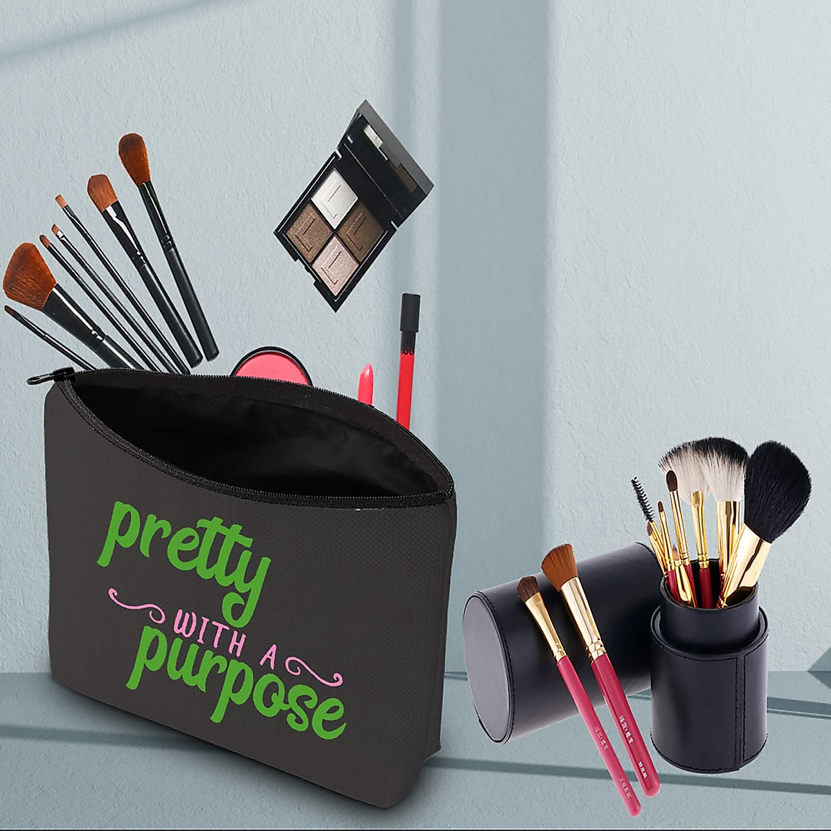 Pink and Green Pretty with a Purpose Pouch Make Up Bag Graduation Gift For Sorority Sister (Pretty with a Purpose)