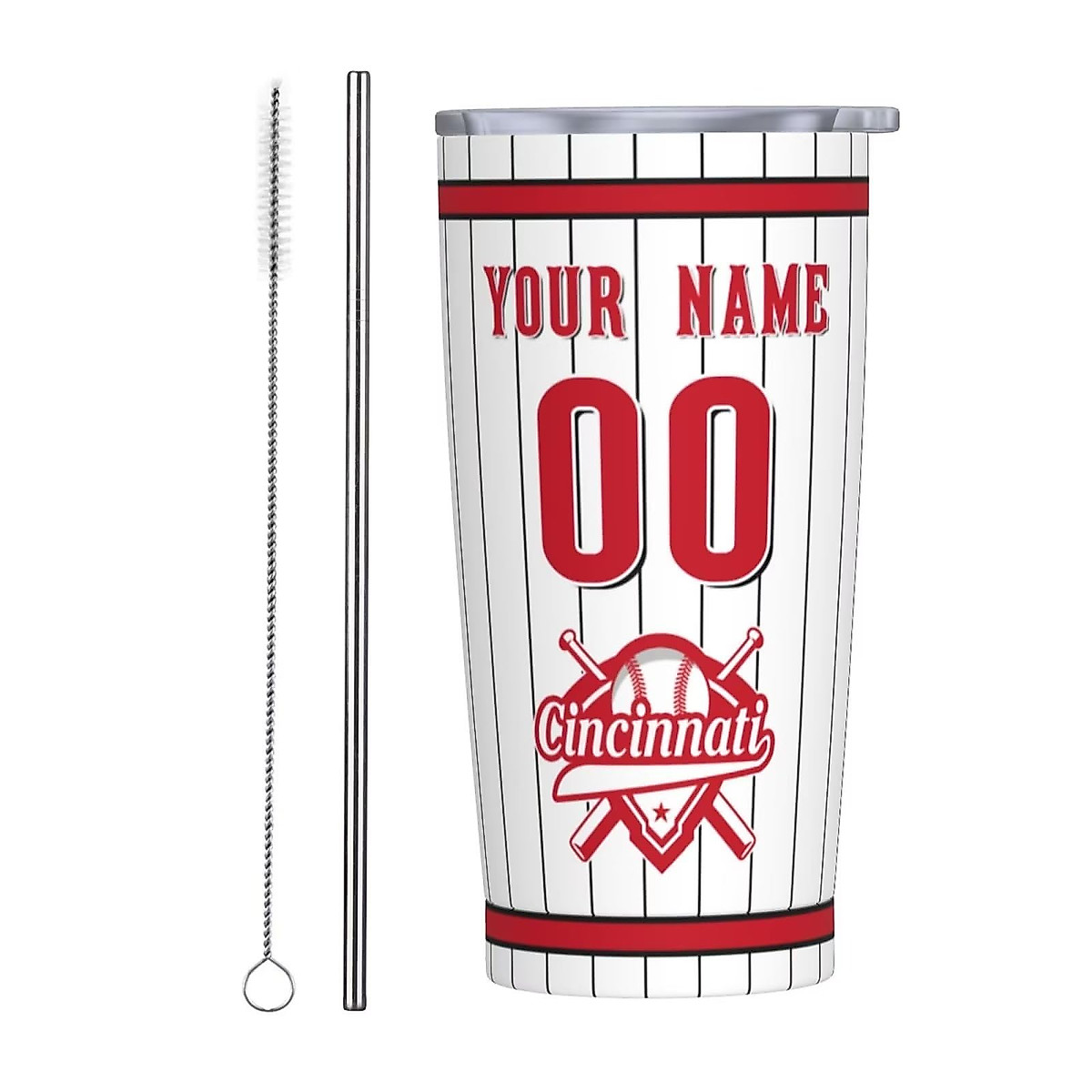 Cincinnati Custom Baseball 20oz Tumbler,Add Personalized Name And Number,Personalized Travel Coffee Mug, Stainless Steel, Insulated, Keep Drinks Cold And Hot,Gifts For Baseball Fans