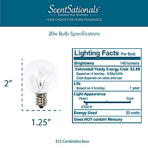 Scentsationals 20 Watt Wax Warmer Light Bulb - 20 Watt Light Bulbs for Wax Warmers, Wax Warmer Light Bulb Replacement - Style G30 Bulbs for Full Size Wax Warmers - Pack of 12 Wax Warmer Bulbs, Clear