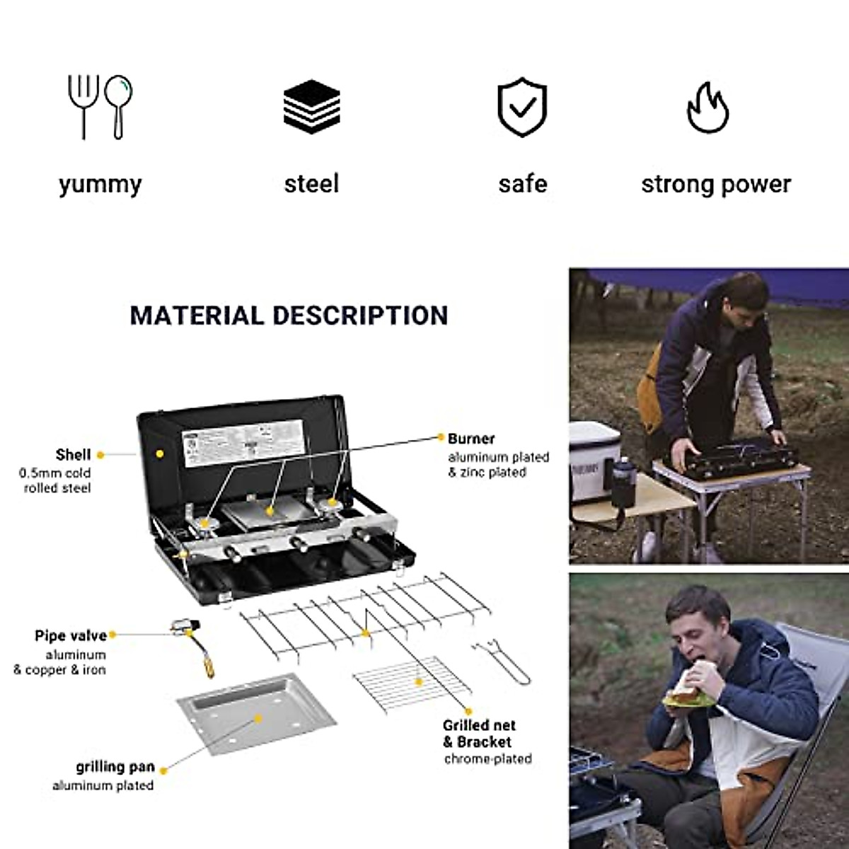 FineFlame Camping Propane Stove 3 Burners 20400 BTU Portable Camp Stove Propane Grill AGA CSA Certified Gas Stove for Family Camping BBQ Outdoors