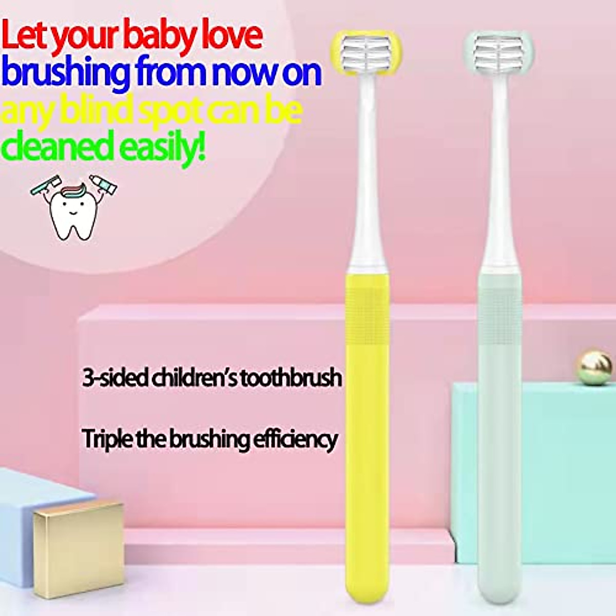 QL-LINRUN 3 Sided Toothbrush 3 Sided Toothbrush Kids Three Sided Toothbrush Surround Toothbrush Kids Kids toothbrushes Toddlers Teeth Brush（3pcs）