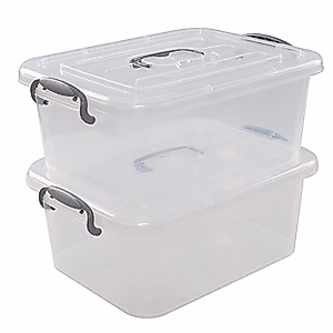 Fiazony 8 L Plastic Clear Storage Box, 2-Pack Storage Latch Box with Lid