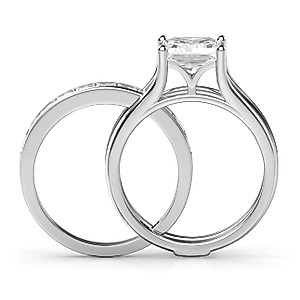 Metal Factory Sz 12 Sterling Silver 2Pcs 925 CZ Cubic Zirconia Engagement Wedding Band Ring Insert Set