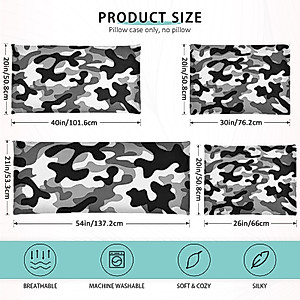 Black White Camouflage Zipper Pillowcase Soft Body Pillow Cover with Zipper King Size Pillow Case for Couches Living Room Bed 20x40in