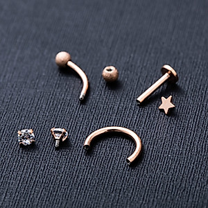REVOLIA 32Pcs Stainless Steel Cartilage Stud Earrings for Women Conch Helix Tragus Daith Conch Hoop Earing Piercing Jewelry Set Rose-Gold