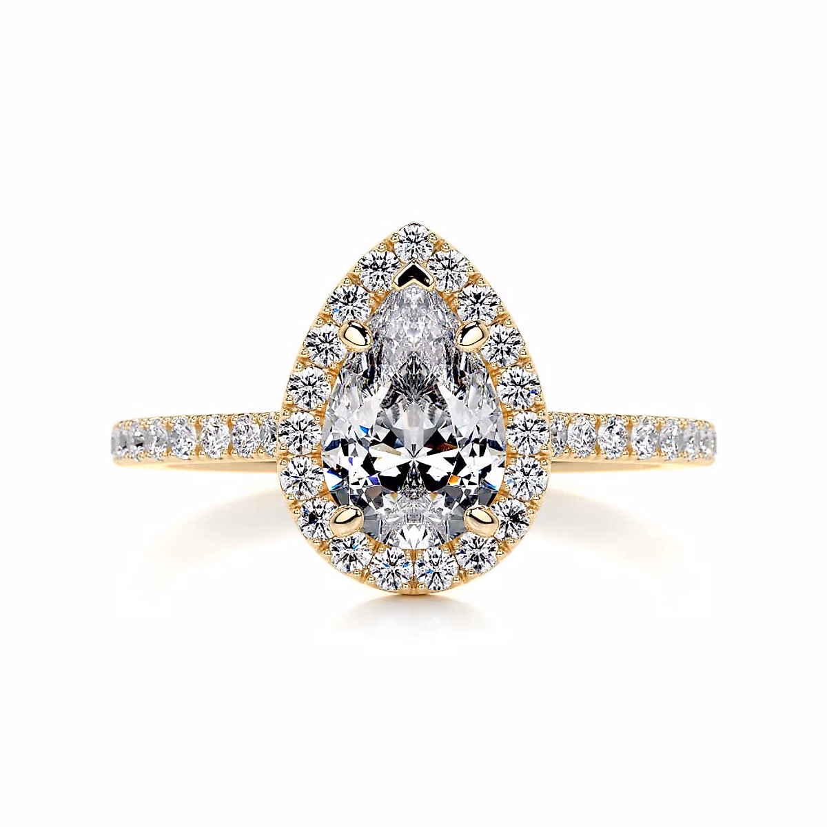 Solid Gold Handmade Engagement Ring 3 CT Pear Cut Moissanite Diamond Halo Bridal Wedding Rings for Anniversary Propose Gift (14K Solid Yellow Gold)