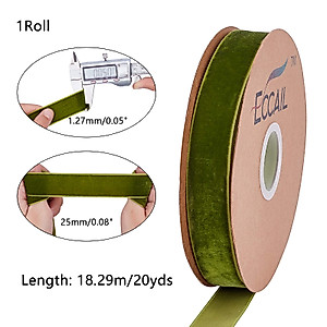 arricraft 20 Yards × 1 Inch Single Side Velvet Ribbon, Satin Ribbon Roll for Wedding, Gift Wrapping, Hair Bows, Flower Arranging, Home Decorating ( Olive )