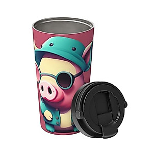 WANGZHAO Cute Pig Print Double Wall Stainless Steel Vacuum Insulated Tumbler Cup Home Thermal Cup