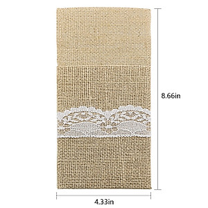 Burlap Silverware Holder FMHXG 10PCS 22x11 cm / 8.3x4.3 inches Reusable Rustic Burlap Lace Utensil Holder Pouches,Knife Fork Tableware Bags for Table Setting, Cutlery Holder