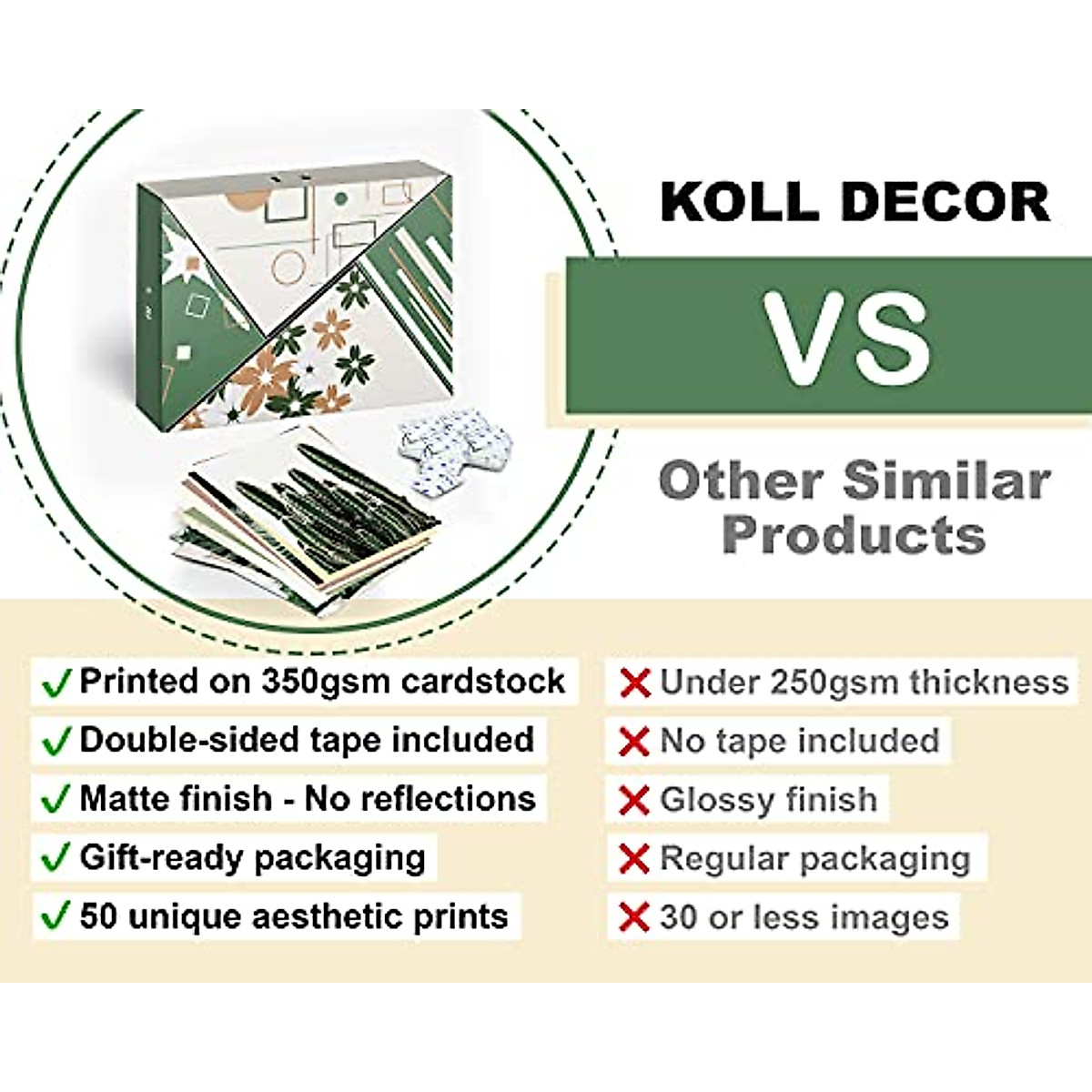 KOLL DECOR Green Picture Collage Kit for wall Aesthetic - 50 Set 4''x6'' Prints Boho Collage Kit Plant Room Decoration Green Wall Collage Kit for Teen Girls