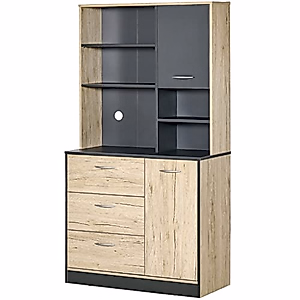 SEASD 67" Freestanding Buffet, Kitchen Storage Cabinet with 3 Drawers, Cable Management, 4 Cubbies and 2 Cabinets.