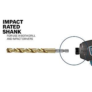 BOSCH TI2135IM 1-Piece 1/8 In. x 2-3/4 In. Titanium Nitride Coated Metal Drill Bit Impact Tough with Impact-Rated Hex Shank Ideal for Heavy-Gauge Carbon Steels, Light Gauge Metal, Hardwood