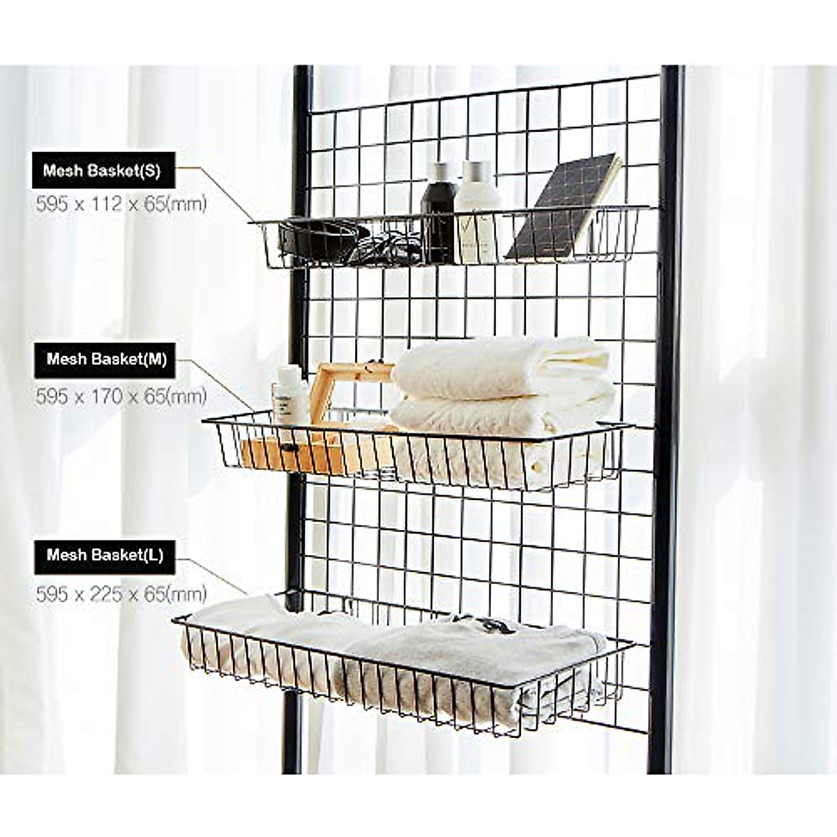 Casamaru Magic Partition Steel MESH Basket with Hook for Wire Wall Grid & Panel [Black,Medium]