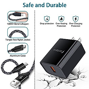 Adaptive Fast Charger Android Charger for Samsung Galaxy S7 Edge S6 S5 J3 J3V J7 J7V J5,Moto G5 G4 E6 E5 E4,LG Stylo 3 2 G4 K50 K40 K22 K20,Tablet,Android Phone,HTC, 3ft Fast Charging Micro USB Cable