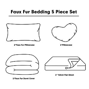 Shaggy Duvet Cover 5 Set, Fluffy Faux Fur Red Comforter Set Queen - Plush Ultra Soft Crystal Velvet Fluffy Red Bedding, Red Furry 5 Sets Pieces Queen Bed Set(Full/Queen, Red)