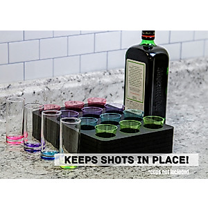 Polar Whale 2 Shot Glass Holders Organizer Modern Tray for Home Kitchen Bar or Club Party Durable Black Foam Serving Rack 10 Inches Wide Each Holds 12 Shots
