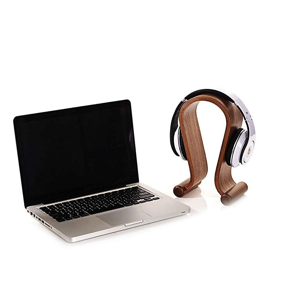 mewmewcat Headphone Stand, Wooden Walnut Wood Headphone Gaming Headset Display Stand Holder Hanger Black Walnut