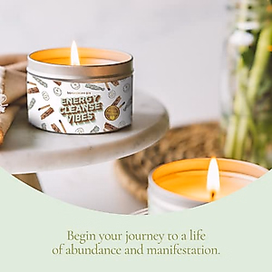 Magnificent 101 Energy Cleanse Vibes 6-oz. Candle in Tin Holder; 100% Natural Soy Wax with Sage & Palo Santo Essential Oils for Aromatherapy, Smudging, Meditation, Home Energy Cleansing; Great Gift