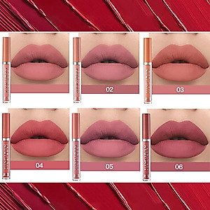 Lipstick Matte Lipstick Liquid Makeup Set, 6Pcs Long-Lasting Wear Non-Stick Cup Not Fade Waterproof Velvet Lip Gloss Kit, Lip Makeup Gift Sets for Girls and Women Nude Colors