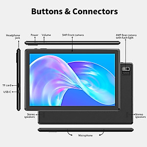 SGIN Tablet, 10 Inch Android 12 Tablets Computer, 8GB RAM 128GB ROM with MTK Octa-Core 2.0Ghz Processor, 1280 * 800 HD IPS Srceen, 5MP+8MP Camera, WiFi, Bluetooth, 6000mAh