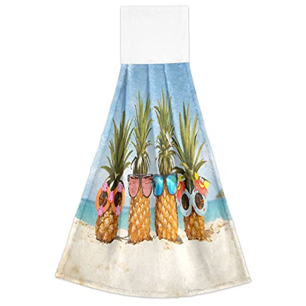 SLHKPNS Pineapples with Sunglasses Kitchen Hanging Hand Towels, Funny Beach Absorbent Tie Towel with Loop 2 PCS Kitchen Linen Sets for Bathroom Restroom Home Decor