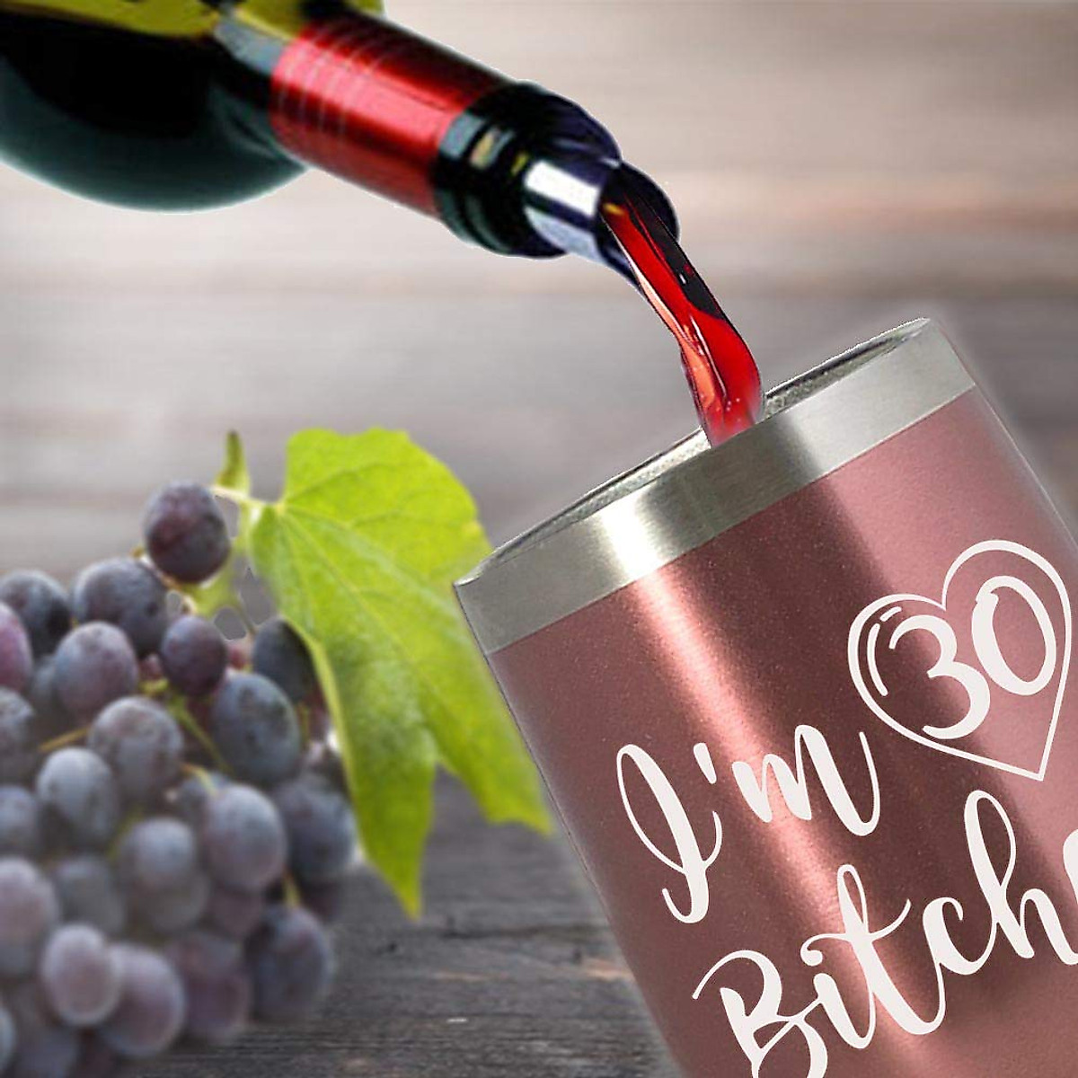 I'm 30 Funny 30th Birthday Gifts for Women/Rose Gold 12 oz Insulated Double Wall Stainless Steel Tumbler/Cup/Mug/Travel Wine Glass w/Lid & Straw/Bday Decorations/Present Ideas for her,Wife,Mom,Sister