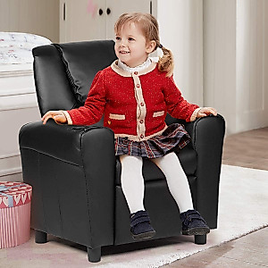 GLACER Kids Recliner with Cup Holder, Children Recliner Chair with Ergonomic Armrest & Padded Backrest, Toddler Armchair for Boys & Girls, 3+ Age Group (Black)