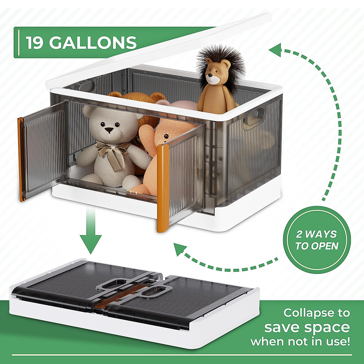 ARAURA 3Pack Collapsible Storage Bin Plastic - 72L Foldable Storage Boxes with Doors and Wheels - Versatile Closet Organizers and Storage for Home, Stackable Storage Boxes for Clothes Camp Toys Books