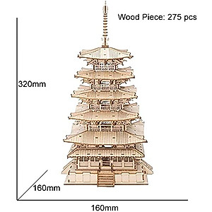 Rolife 3D Wooden Puzzles Temple Building Kit - 275PCS Japanese Five-storied Pagoda 13" Model Craft Kits for Adults/Boys/Girls