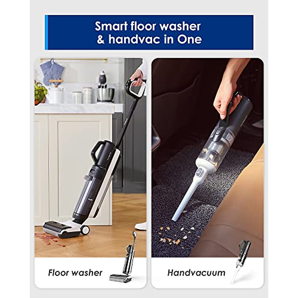 Tineco Smart Wet Dry Vacuum Cleaners, Floor Cleaner Mop 2-in-1 Cordless Vacuum for Multi-Surface, Lightweight and Handheld, Floor ONE S5 Combo
