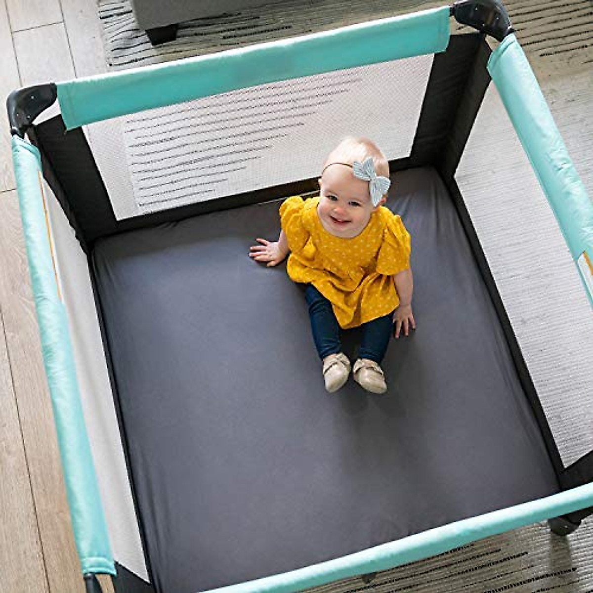 SheetWorld Fitted 100% Cotton Percale Pack N Play Sheet Fits Graco Square Play Yard 36 x 36, Grey Chevron Zigzag, Made in USA