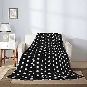 Black and White Dots Blanket Soft Fleece Throw Blanket Plush Weighted Blankets for Couch Bed Living Room