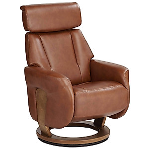 Benchmaster Augusta Brown Swivel Faux Leather Recliner Chair Modern Armchair Comfortable Manual Reclining Footrest Headrest Adjustable for Bedroom Living Room Reading Home Relax Office