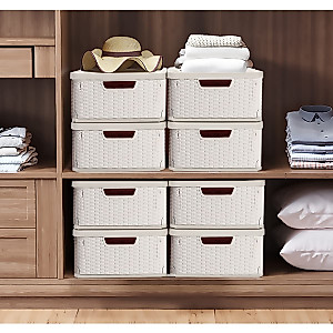 Pack of 4 Folding Storage Boxes with Lids Foldable Plastic Storage Bins Organizer Container Shelf Basket with Lid for Home Bedroom Closet Office