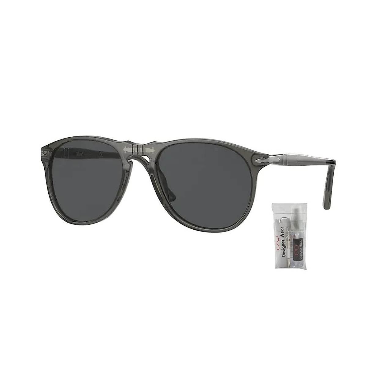 Persol PO9649S 1103B1 55MM Taupe Grey Transparent/Dark Grey Aviator Sunglasses for Men + BUNDLE With Designer iWear Eyewear Kit