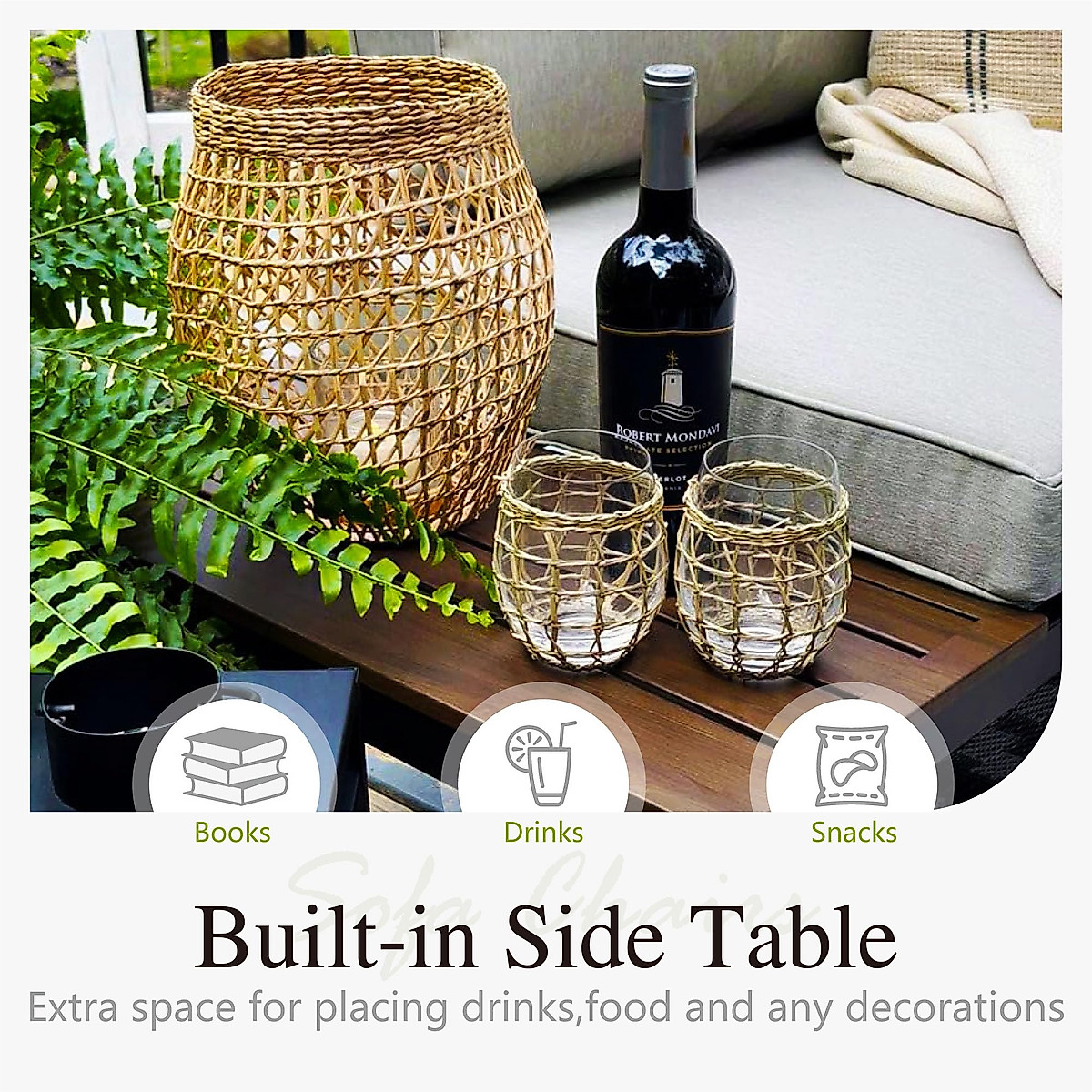 Sophia & William 9PCS Outdoor Patio Furniture Set, Metal Sectional Sofa Set Patio Conversation Set with Beige Cushions-2 x Single Sofa with Side Table, 4 x Single Sofa, 1 x Loveseat, 1 x Tea Table