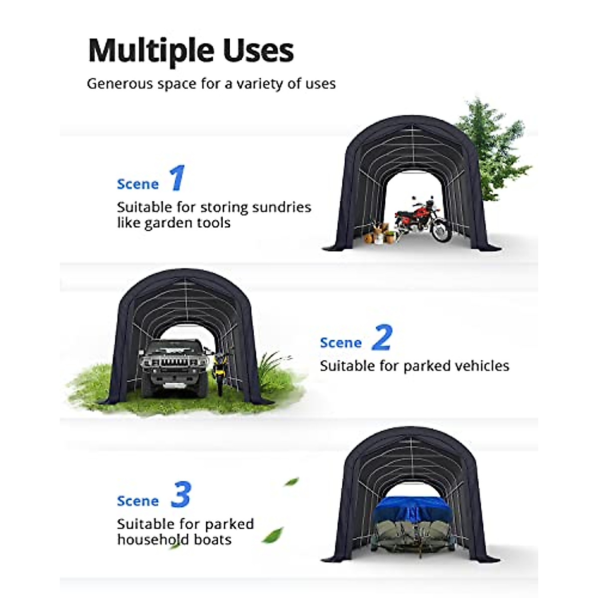 KING BIRD 12' x 20' Heavy Duty Round Style Carport for SUV, Full-Size Truck and Boat, Anti-Snow Car Canopy Outdoor Boat Shelter with Reinforced Ground Bars