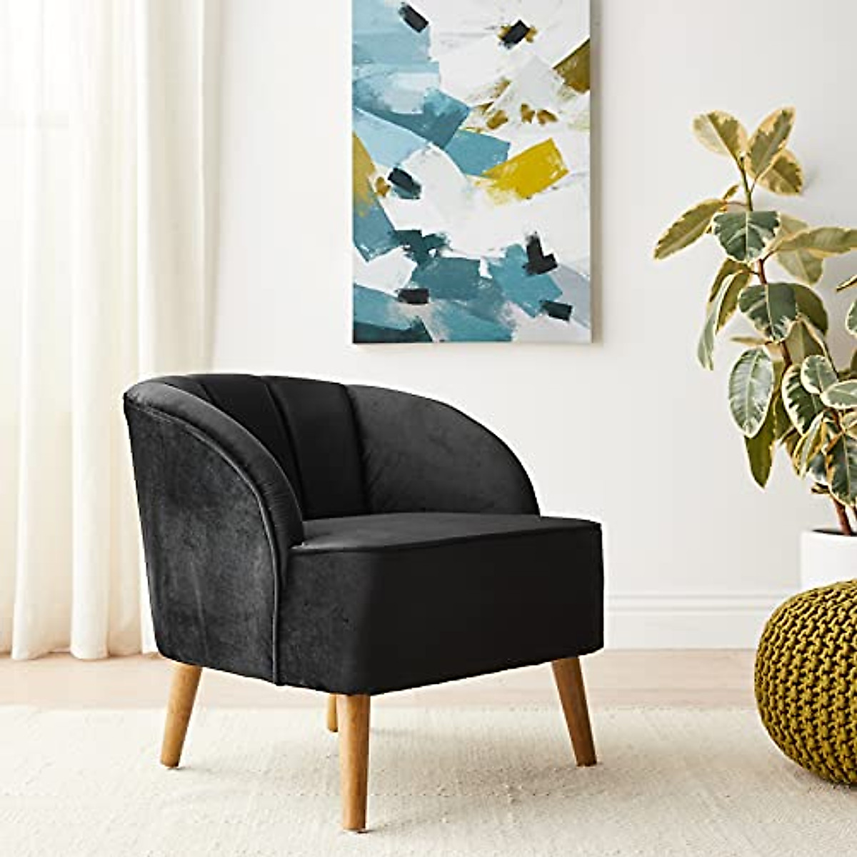 Christopher Knight Home Amaia Modern Velvet Club Chair, Black / Walnut
