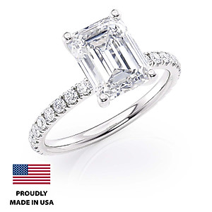 Beverly Hills Jewelers 2 Carat Emerald Cut Moissanite Engagement Ring for Women - 1/4 Carat Natural Diamond - 14k White Gold (G-H/VS, G-H/SI, cttw, DEW) Promise Anniversary Ring Size 6 Made in USA