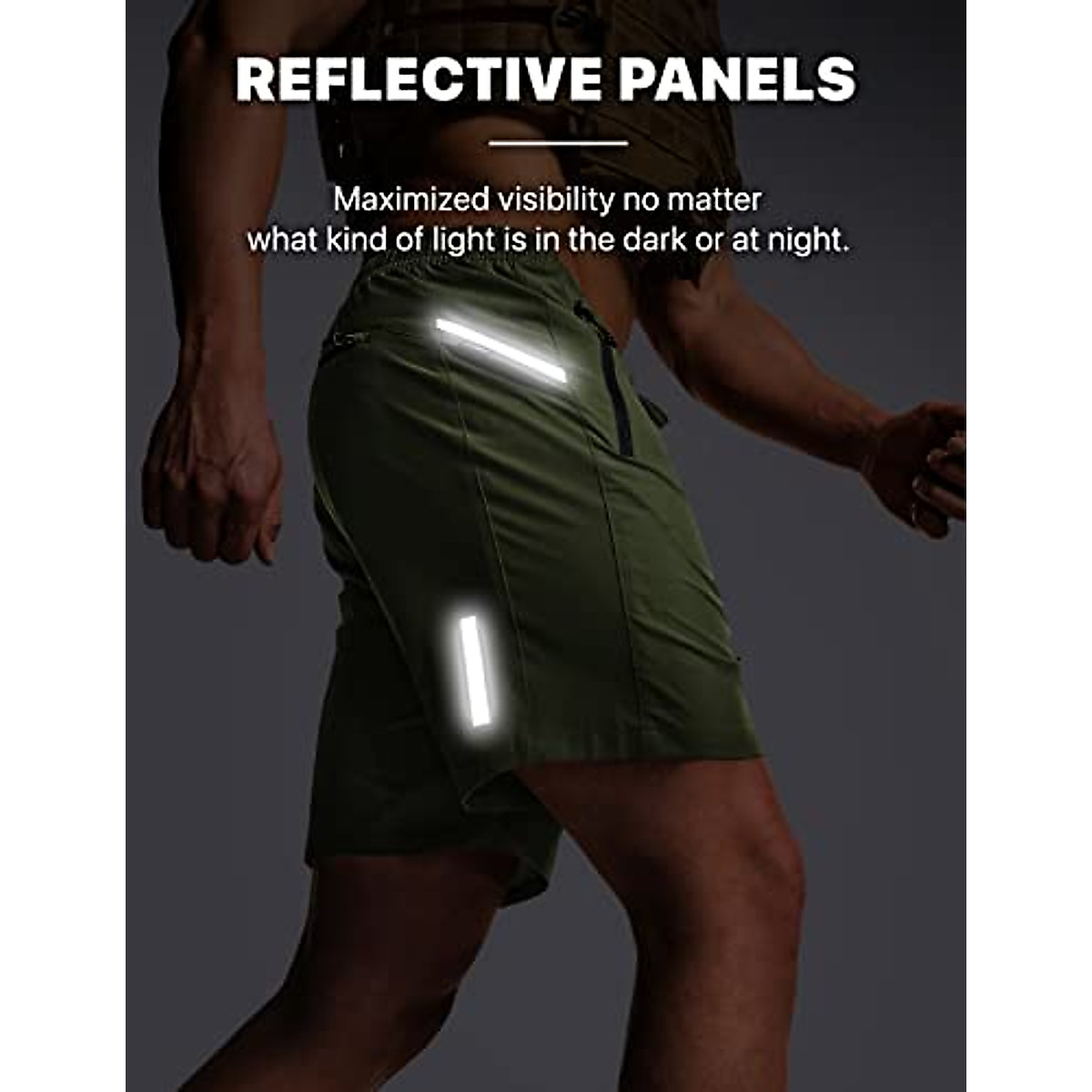 CQR Men's 7 Inches Sports Training Shorts, Lightweight Quick Dry Athletic Shorts, Running Workout Hiking Shorts with Pockets, Tahoe Shorts Olive, X-Large