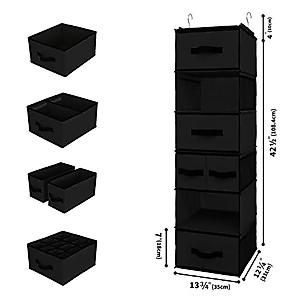 GRANNY SAYS Hanging Closet Organizer 6 Shelves, Closet Organization and Storage with 5 Different Drawers, 6 Side Pockets Wardrobe Clothes Organizer for Closet, Black, 1-Pack