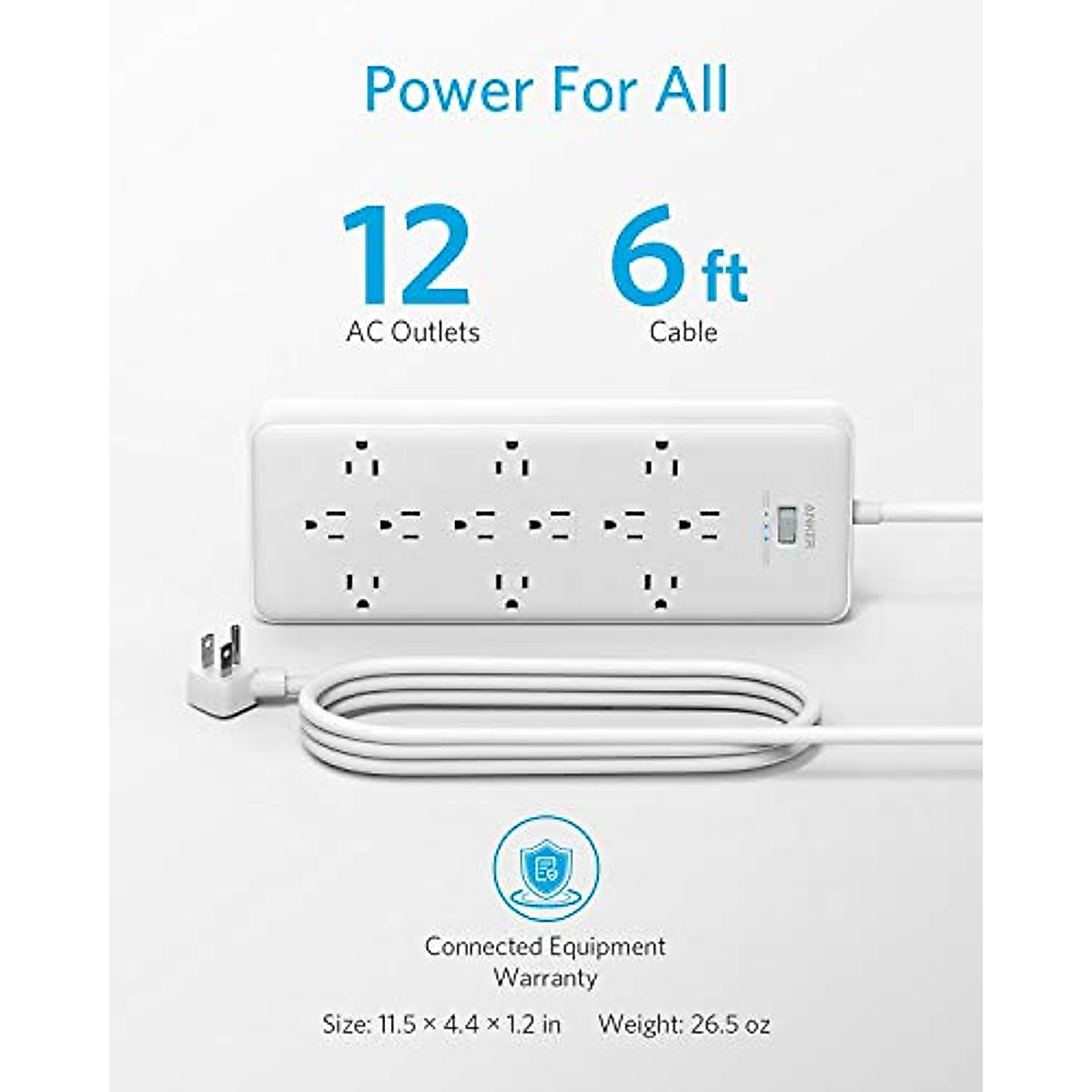 Anker Power Strip Surge Protector (2 × 4000 Joules), PowerExtend Strip 12 Outlets with Flat Plug, 1875W Output, 6ft Extension Cord, Dual Surge Protection for Office, Home