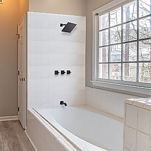 Matte Black 3-Handle Tub and Shower Faucet Set, Bathroom Bathtub Rainfall Shower Head with Waterfall Tub Spout,Tub and Shower Trim Kit with Valve