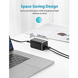 USB C Charger, GaN 65W 4-Port Desktop USB Charging Station with 2 USB-C Ports +2 USB-A Ports PD Fast Charger for MacBook Pro Air, Dell XPS 13, iPad Pro, iPhone 14 13 12 Pro Max, Galaxy and More(Black)