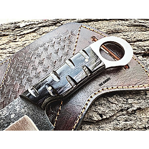 TAC KNIVES 7'' Full Tang Fixed Blade Outdoor Camping Hunting Knife In Sheath Gift For Him | 1095 High Carbon Steel Knife | Bushcraft Survival Knife Gift | Cowboy knives | Pancake leather sheath (BLACK)